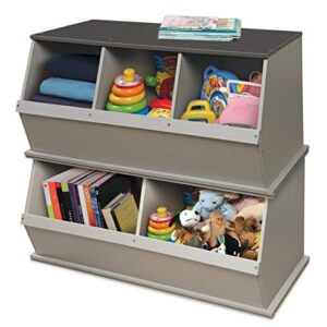 Badger Basket Three Bin Stackable Toy Storage Cubby Organizer - Woodgrain/Gray