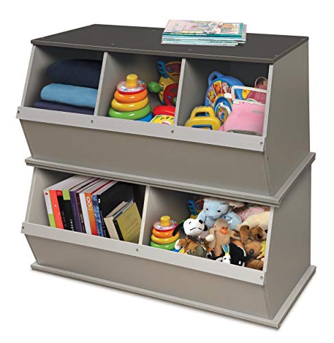 Badger Basket Three Bin Stackable Toy Storage Cubby Organizer - Woodgrain/Gray