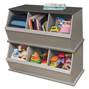 Badger Basket Three Bin Stackable Toy Storage Cubby Organizer - Woodgrain/Gray