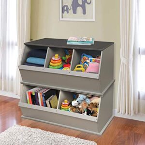 Badger Basket Three Bin Stackable Toy Storage Cubby Organizer - Woodgrain/Gray