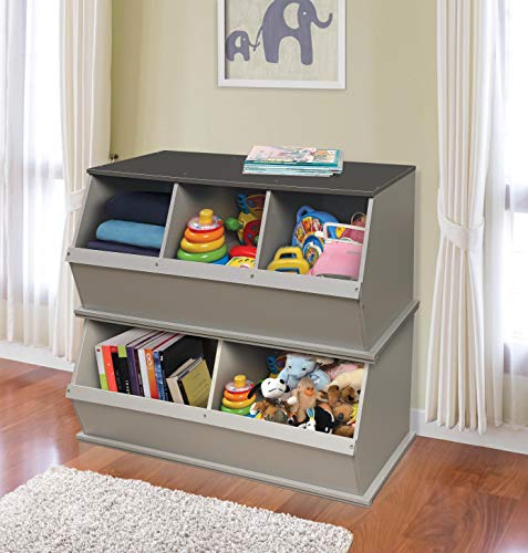 Badger Basket Three Bin Stackable Toy Storage Cubby Organizer - Woodgrain/Gray