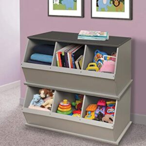 Badger Basket Three Bin Stackable Toy Storage Cubby Organizer - Woodgrain/Gray