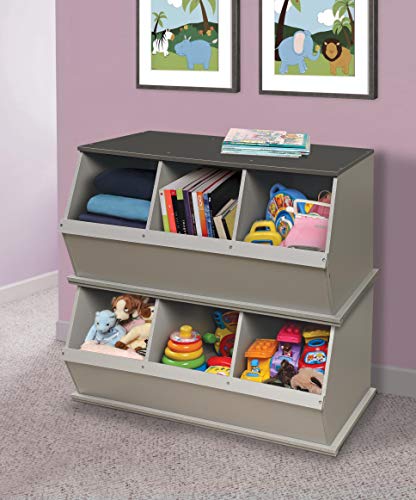 Badger Basket Three Bin Stackable Toy Storage Cubby Organizer - Woodgrain/Gray