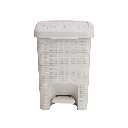 Mind Reader Basket Collection, Trash Can, 5.5 Liter Capacity, Attached Hinged Lid, Pedal Allows Hands-Free Opening, Bathroom Bin, 8.07" L x 8.07" W x 11.1" H, Ivory