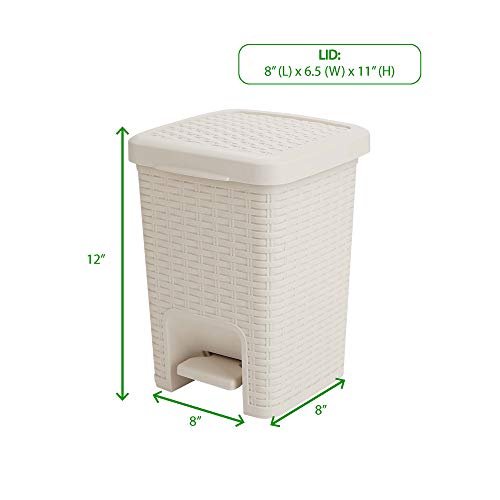 Mind Reader Basket Collection, Trash Can, 5.5 Liter Capacity, Attached Hinged Lid, Pedal Allows Hands-Free Opening, Bathroom Bin, 8.07" L x 8.07" W x 11.1" H, Ivory