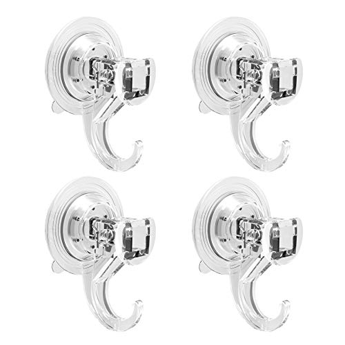 Quntis Suction Cup Hooks 4 Packs, Clear Wreath Hanger Heavy Duty Window Suction Cups with Hooks Waterproof Vacuum Shower Suction Cup Hooks for Bathroom, Towel, Shower Wall, Tile, Glass, Door, Camper