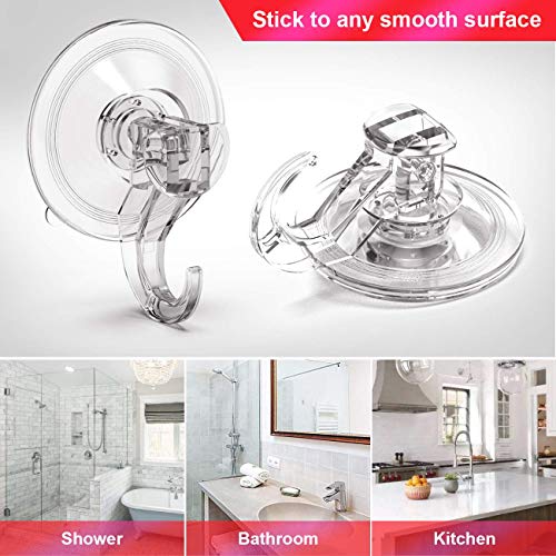 Quntis Suction Cup Hooks 4 Packs, Clear Wreath Hanger Heavy Duty Window Suction Cups with Hooks Waterproof Vacuum Shower Suction Cup Hooks for Bathroom, Towel, Shower Wall, Tile, Glass, Door, Camper