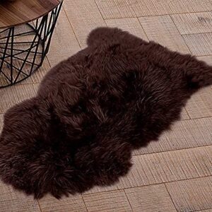 Sheepskin Natural Fluffy Fur Rug Genuine Single Pelt Luxuxry 2 x 3 Brown Sheep Skin Area Rug for Bedroom (24Inch x 36Inch, 60.96cm x 91.44cm)