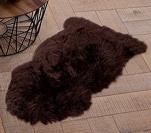 Sheepskin Natural Fluffy Fur Rug Genuine Single Pelt Luxuxry 2 x 3 Brown Sheep Skin Area Rug for Bedroom (24Inch x 36Inch, 60.96cm x 91.44cm)