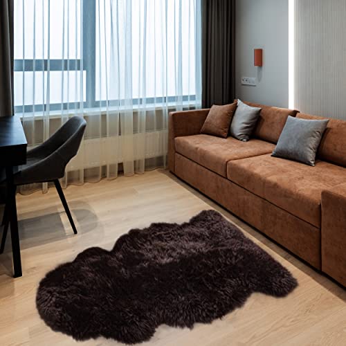 Sheepskin Natural Fluffy Fur Rug Genuine Single Pelt Luxuxry 2 x 3 Brown Sheep Skin Area Rug for Bedroom (24Inch x 36Inch, 60.96cm x 91.44cm)