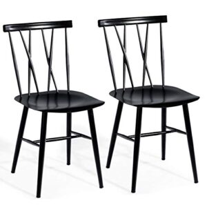 costway dining chair set of 2, farmhouse windsor chairs dining room chairs with spindle back and sturdy metal construction, kitchen side chairs for living room restaurant, black (height 17'')