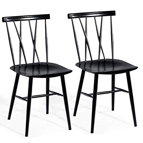 COSTWAY Dining Chair Set of 2, Farmhouse Windsor Chairs Dining Room Chairs with Spindle Back and Sturdy Metal Construction, Kitchen Side Chairs for Living Room Restaurant, Black (Height 17'')