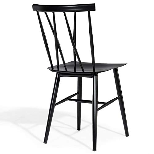 COSTWAY Dining Chair Set of 2, Farmhouse Windsor Chairs Dining Room Chairs with Spindle Back and Sturdy Metal Construction, Kitchen Side Chairs for Living Room Restaurant, Black (Height 17'')