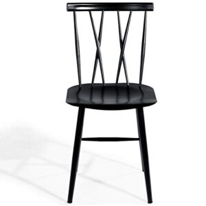 COSTWAY Dining Chair Set of 2, Farmhouse Windsor Chairs Dining Room Chairs with Spindle Back and Sturdy Metal Construction, Kitchen Side Chairs for Living Room Restaurant, Black (Height 17'')