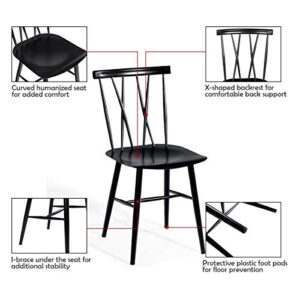 COSTWAY Dining Chair Set of 2, Farmhouse Windsor Chairs Dining Room Chairs with Spindle Back and Sturdy Metal Construction, Kitchen Side Chairs for Living Room Restaurant, Black (Height 17'')