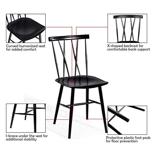 COSTWAY Dining Chair Set of 2, Farmhouse Windsor Chairs Dining Room Chairs with Spindle Back and Sturdy Metal Construction, Kitchen Side Chairs for Living Room Restaurant, Black (Height 17'')