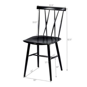 COSTWAY Dining Chair Set of 2, Farmhouse Windsor Chairs Dining Room Chairs with Spindle Back and Sturdy Metal Construction, Kitchen Side Chairs for Living Room Restaurant, Black (Height 17'')