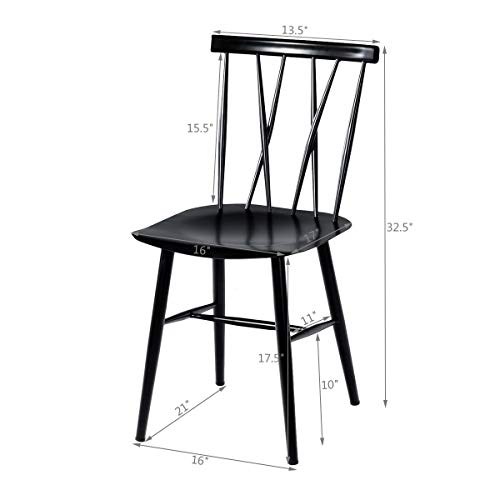 COSTWAY Dining Chair Set of 2, Farmhouse Windsor Chairs Dining Room Chairs with Spindle Back and Sturdy Metal Construction, Kitchen Side Chairs for Living Room Restaurant, Black (Height 17'')