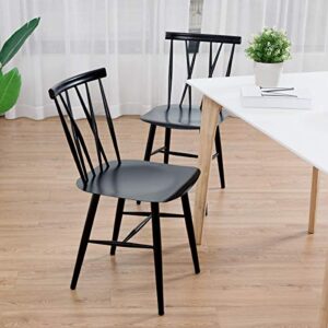 COSTWAY Dining Chair Set of 2, Farmhouse Windsor Chairs Dining Room Chairs with Spindle Back and Sturdy Metal Construction, Kitchen Side Chairs for Living Room Restaurant, Black (Height 17'')