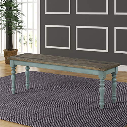 Roundhill Furniture Prato Two-Tone Wood Upholstered Dining Bench, Blue