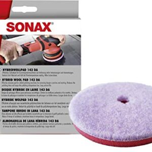 Sonax Hybrid Wool Pad 143mm / 5.5in (493800), Dual Action (DA) Cutting Pad, Fits 5 in Backing Plate, Synthetic Wool Fibers Placed on a Cutting Red Foam Pad