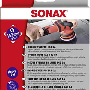 Sonax Hybrid Wool Pad 143mm / 5.5in (493800), Dual Action (DA) Cutting Pad, Fits 5 in Backing Plate, Synthetic Wool Fibers Placed on a Cutting Red Foam Pad