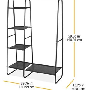 Whitmor Freestanding Wardrobe w/Fine Mesh Fabric Shelves for Portable Clothing Storage, Black