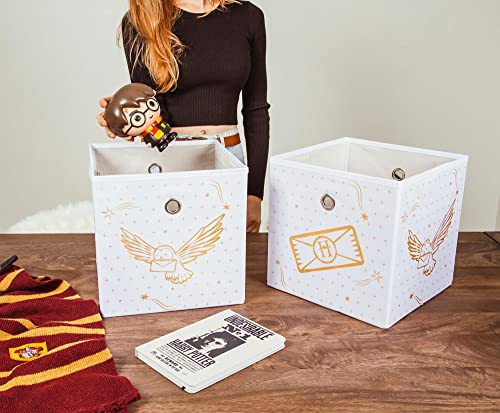 Harry Potter Hedwig 11-Inch Storage Bin Cube Organizers, Set of 2 | Fabric Basket Container, Cubby Cube Closet Organizer | Wizarding World Gifts And Collectibles