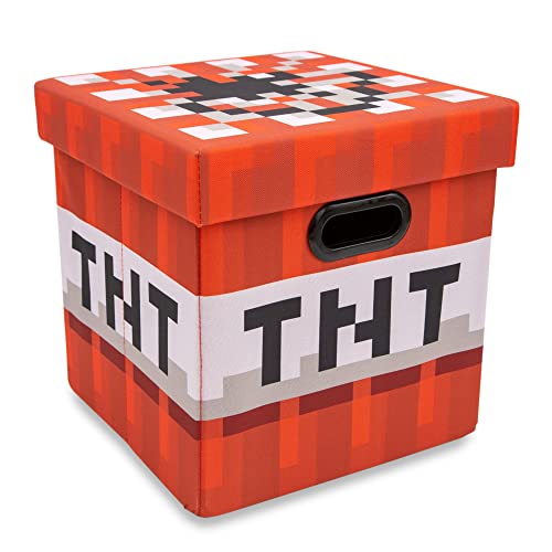 Minecraft TNT Block 13-Inch Storage Bin Chest With Lid | Foldable Fabric Basket Container, Cube Organizer With Handles, Cubby For Shelves, Closet | Home Decor Essentials, Video Game Gifts