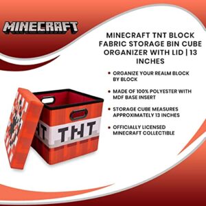 Minecraft TNT Block 13-Inch Storage Bin Chest With Lid | Foldable Fabric Basket Container, Cube Organizer With Handles, Cubby For Shelves, Closet | Home Decor Essentials, Video Game Gifts