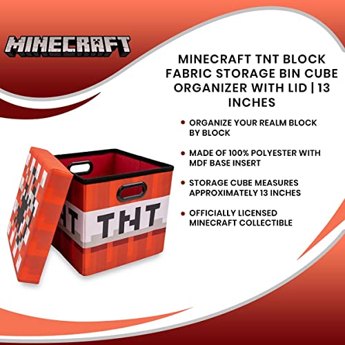 Minecraft TNT Block 13-Inch Storage Bin Chest With Lid | Foldable Fabric Basket Container, Cube Organizer With Handles, Cubby For Shelves, Closet | Home Decor Essentials, Video Game Gifts