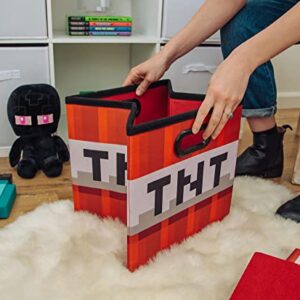 Minecraft TNT Block 13-Inch Storage Bin Chest With Lid | Foldable Fabric Basket Container, Cube Organizer With Handles, Cubby For Shelves, Closet | Home Decor Essentials, Video Game Gifts