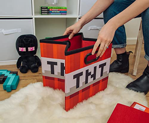 Minecraft TNT Block 13-Inch Storage Bin Chest With Lid | Foldable Fabric Basket Container, Cube Organizer With Handles, Cubby For Shelves, Closet | Home Decor Essentials, Video Game Gifts