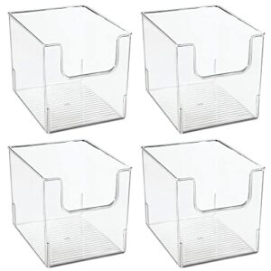 mDesign Modern Plastic Open Front Dip Storage Organizer Bin Basket for Closet Organization - Shelf, Cubby, Cabinet, and Cupboard Organizing Decor - Ligne Collection - 4 Pack - Clear