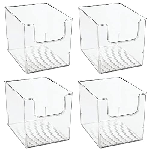 mDesign Modern Plastic Open Front Dip Storage Organizer Bin Basket for Closet Organization - Shelf, Cubby, Cabinet, and Cupboard Organizing Decor - Ligne Collection - 4 Pack - Clear