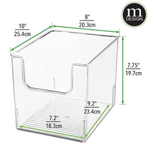 mDesign Modern Plastic Open Front Dip Storage Organizer Bin Basket for Closet Organization - Shelf, Cubby, Cabinet, and Cupboard Organizing Decor - Ligne Collection - 4 Pack - Clear