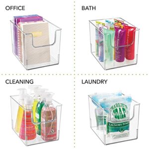 mDesign Modern Plastic Open Front Dip Storage Organizer Bin Basket for Closet Organization - Shelf, Cubby, Cabinet, and Cupboard Organizing Decor - Ligne Collection - 4 Pack - Clear