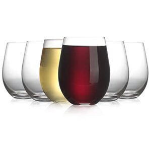 modvera 20oz red & white stemless wine glass, wine glasses set of 6, drink glasses with durable chip resistant rim, large wine glass for enhanced aeration, wine accessories for parties