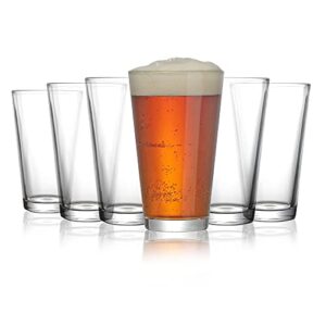 Modvera Beer Pint Glass- Classic Beer Glasses Pint, Bar Glasses Sets for the Home, Bars, Parties, Use for Drinking, Cocktail Shaking, and Mixing Beer or Water, 16 Ounce Water Glasses, Set of 6.