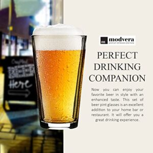 Modvera Beer Pint Glass- Classic Beer Glasses Pint, Bar Glasses Sets for the Home, Bars, Parties, Use for Drinking, Cocktail Shaking, and Mixing Beer or Water, 16 Ounce Water Glasses, Set of 6.