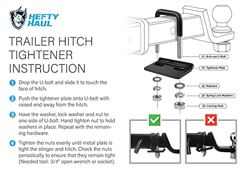 Hefty Haul Trailer Hitch Tightener for 1.25" and 2" Hitch Anti Rattle, Heavy Duty Steel, Anti Rattle Hitch Tightener 2 Inch, Trailer Hitch Accessories, Hitch Clamp, Tow Hitch Stabilizer, 1 Pack