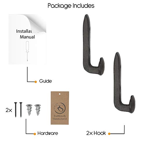 Rustic State Puntal Wall Mount Cast Iron Hooks Coat Towel Bag Hat Hanger Multiuse Entryway Railroad Spike Rack Black Set of 2