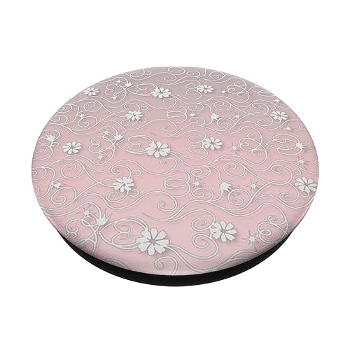 Pink White Flower Cell Phone Button Holder Pop Out Back Knob PopSockets PopGrip: Swappable Grip for Phones & Tablets PopSockets Standard PopGrip