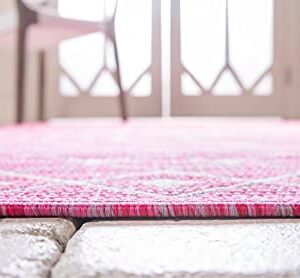 Unique Loom Outdoor Trellis Collection Area Rug - Tribal Trellis (4' 1" x 6' 1" Rectangle, Fuschia/ Gray)