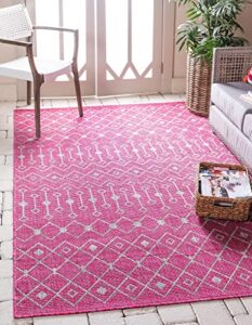 unique loom outdoor trellis collection area rug - tribal trellis (4' 1" x 6' 1" rectangle, fuschia/ gray)