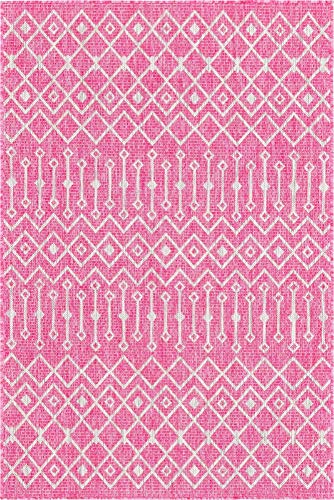 Unique Loom Outdoor Trellis Collection Area Rug - Tribal Trellis (4' 1" x 6' 1" Rectangle, Fuschia/ Gray)