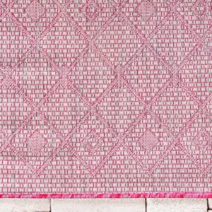 Unique Loom Outdoor Trellis Collection Area Rug - Tribal Trellis (4' 1" x 6' 1" Rectangle, Fuschia/ Gray)