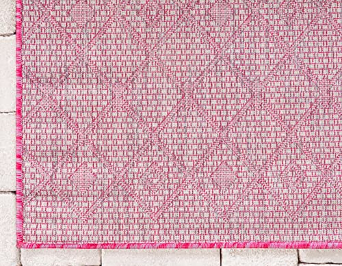 Unique Loom Outdoor Trellis Collection Area Rug - Tribal Trellis (4' 1" x 6' 1" Rectangle, Fuschia/ Gray)