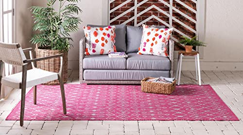 Unique Loom Outdoor Trellis Collection Area Rug - Tribal Trellis (4' 1" x 6' 1" Rectangle, Fuschia/ Gray)