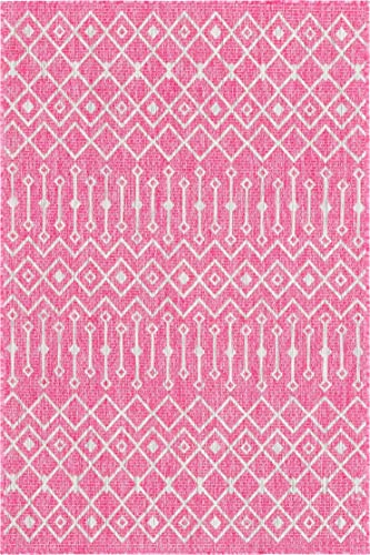 Unique Loom Outdoor Trellis Collection Area Rug - Tribal Trellis (4' 1" x 6' 1" Rectangle, Fuschia/ Gray)